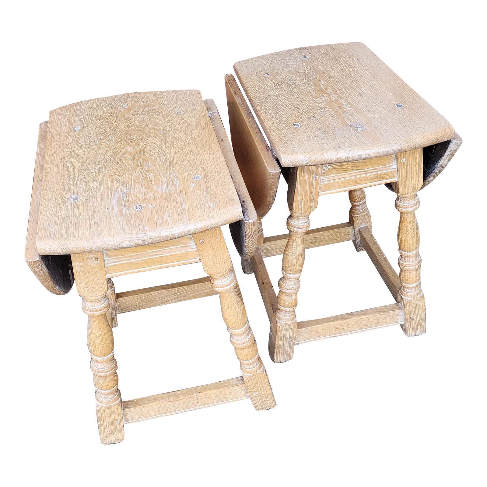 Charles II Style Cerused Oak Diminutive Drop Leaf Tables - Pair | Chairish