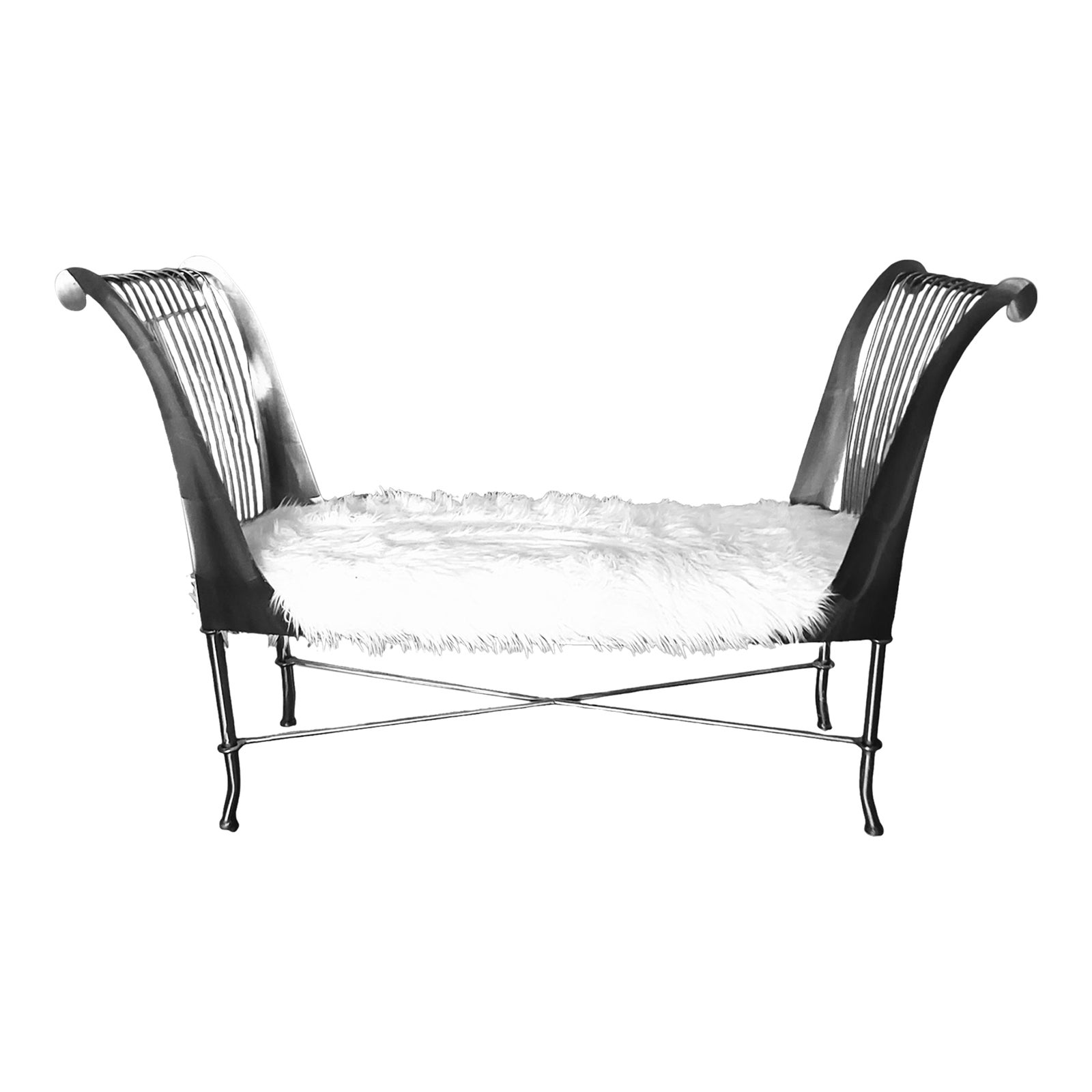 Late 20th Century Vintage Shaver Howard Brushed Metal Bench | Chairish