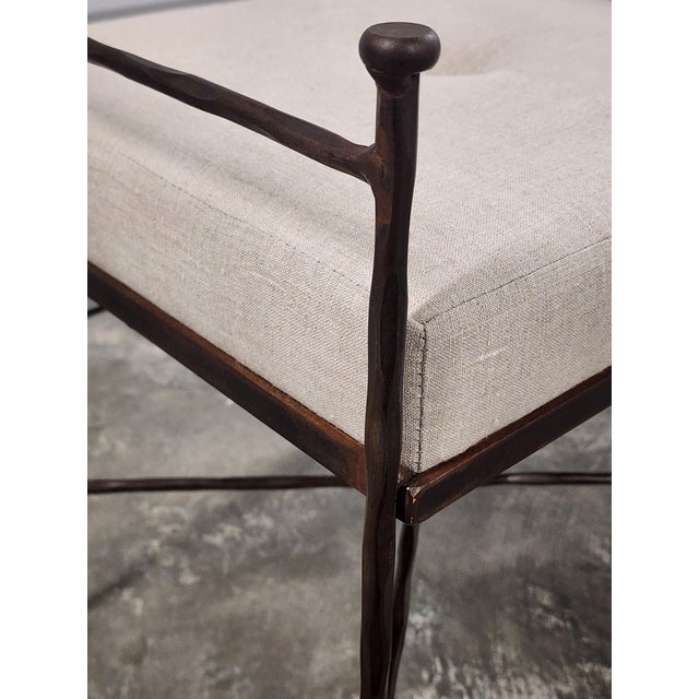 Hand Forged Wrought Iron Upholtered Bench - A Pair | Chairish