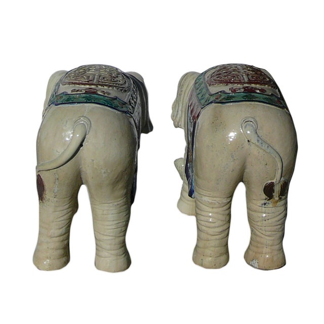 Chinese Ceramic White Oriental Elephants - A Pair | Chairish