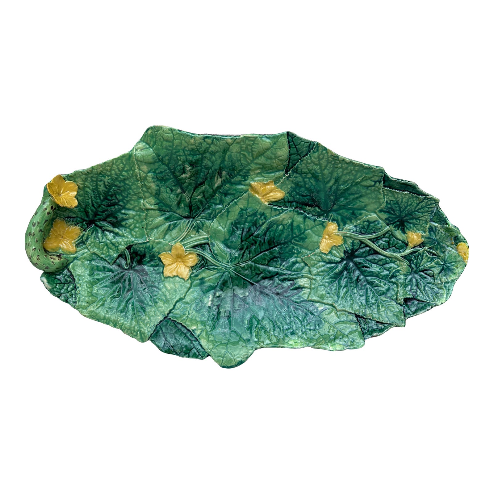 19th Century Victorian Majolica Cucumber Platter George Jones | Chairish