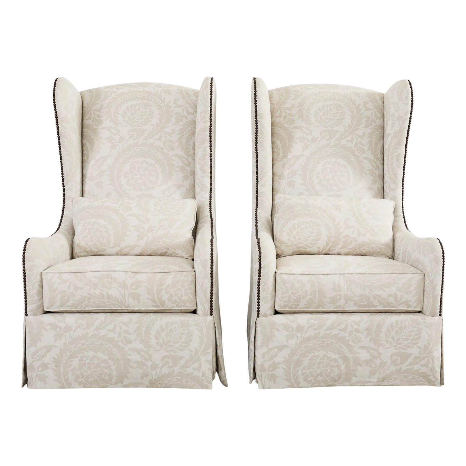 Pair of Bernhardt High Back Upholstered Wingback Chair | Chairish