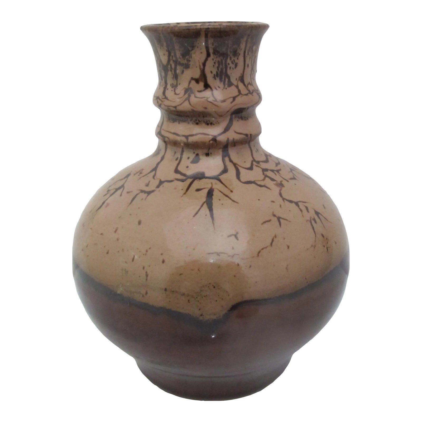 Chinese Kuang Hsu 2 Tone Brown Crackle Glaze 6.5" Tall Vase | Chairish