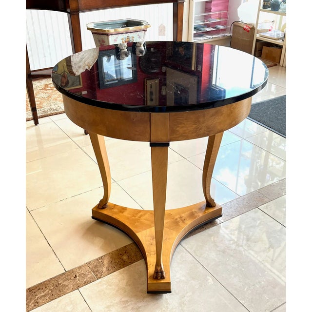 1990s Ej Victor Biedermeier Style Table. Black Marble Top | Chairish