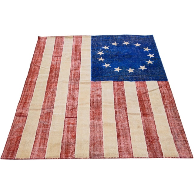 Mid-Century Vintage American Flag Patchwork Wool Rug | Chairish