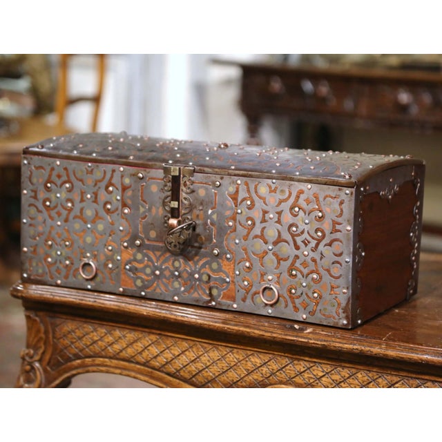 19th Century Spanish Polished Iron Box With Pierced Engraved Geometric ...