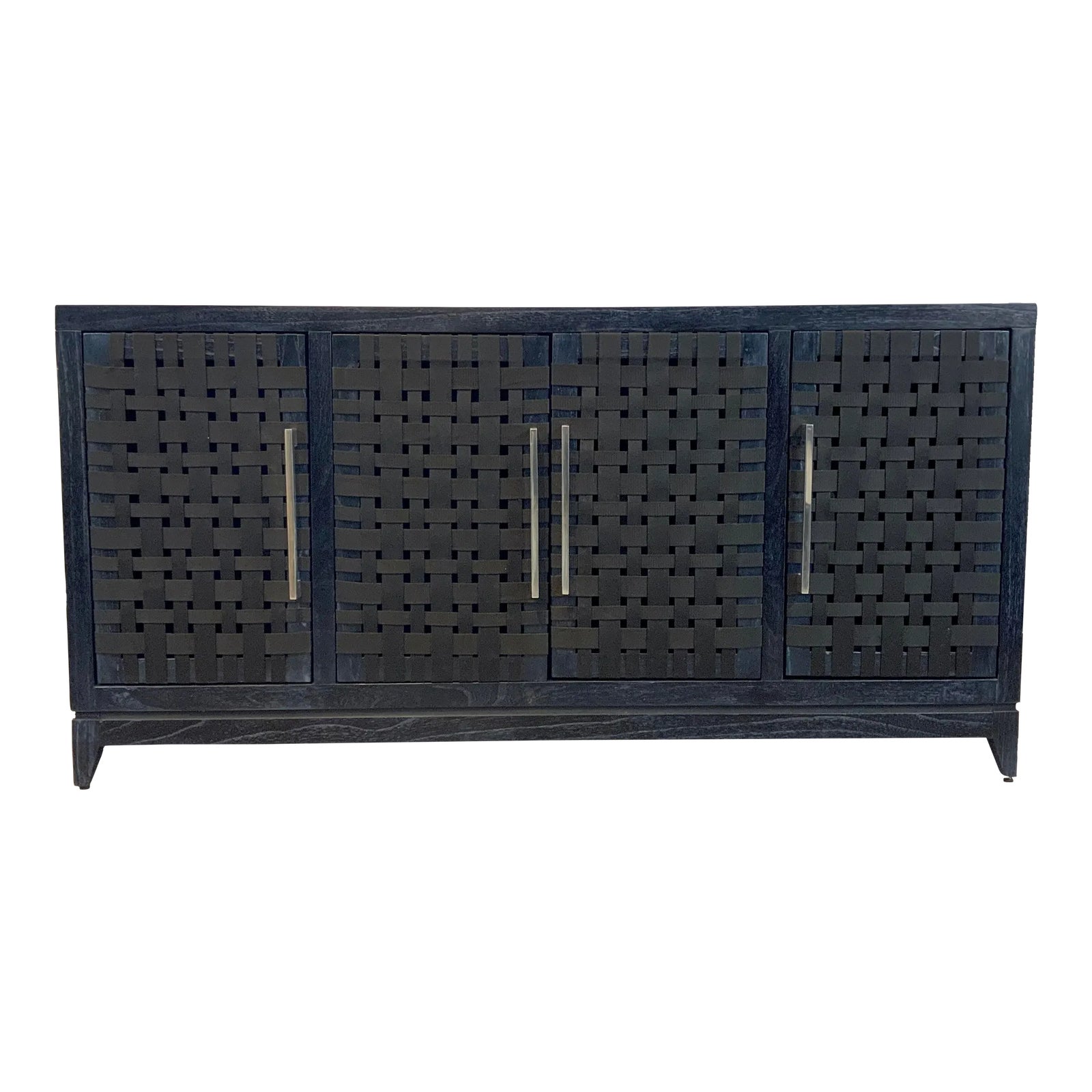 Modern Black Cerused Oak Finished Four Door Credenza | Chairish