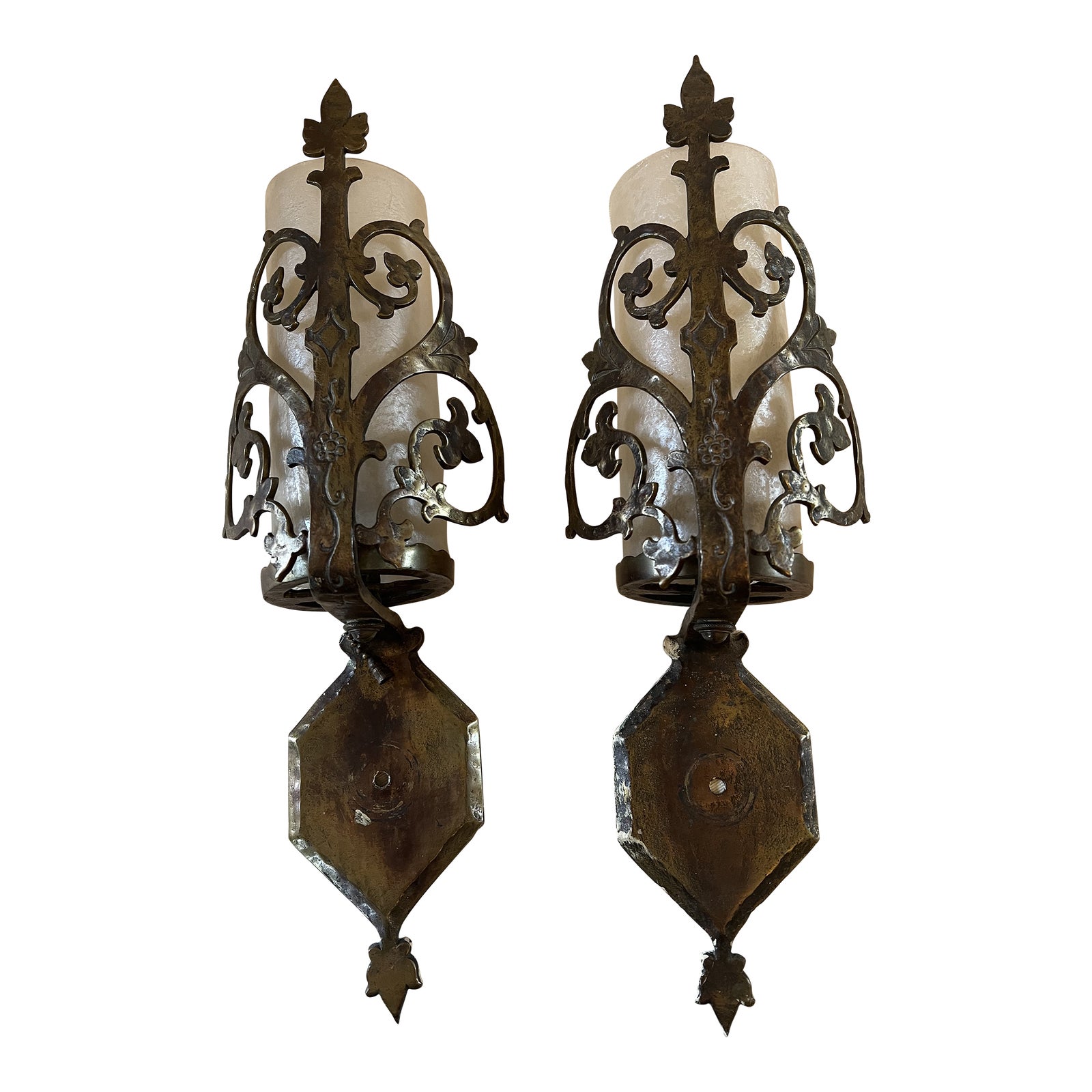 Pair of 1920s Mediterranean Revival Hammered Brass Wall Sconces Lights ...