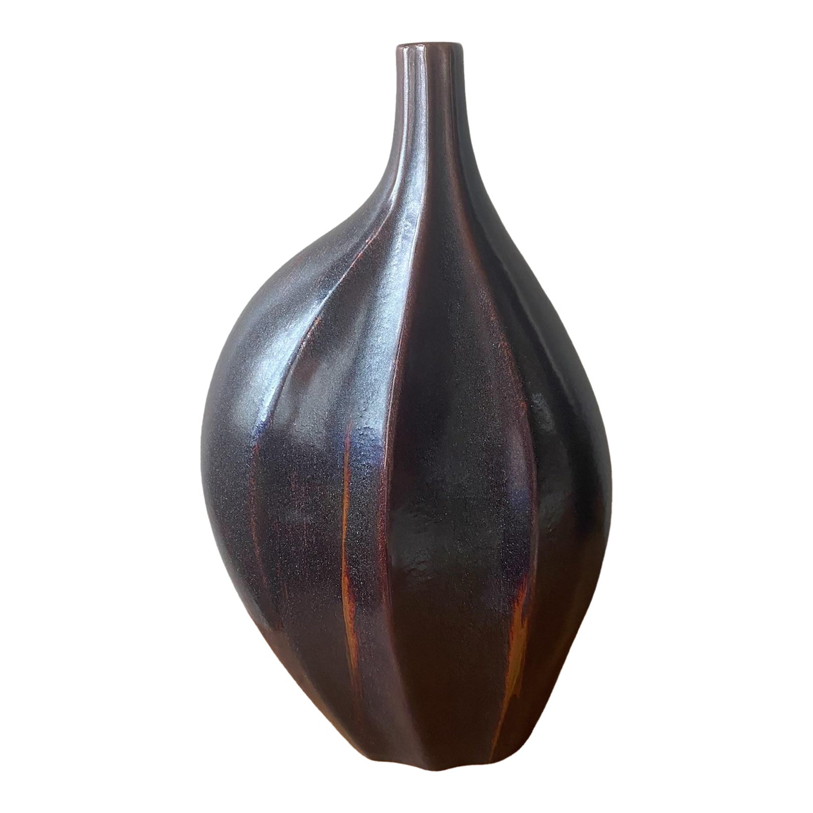 Mid-Century Modern Handmade Lustrous Artisan Pottery Vase | Chairish