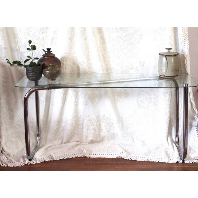 1960s Modern Chrome Tube Table With Glass Top | Chairish