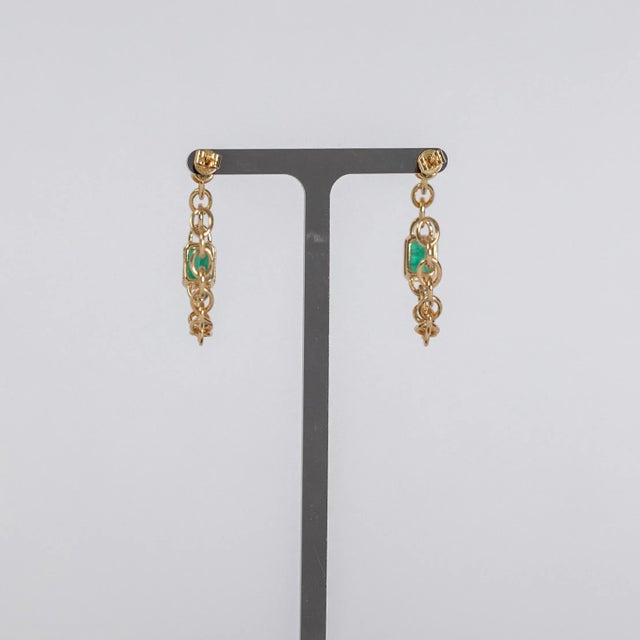 Rocks With Soul Yellow Gold Chain Emerald Hoops - 2 Pieces | Chairish