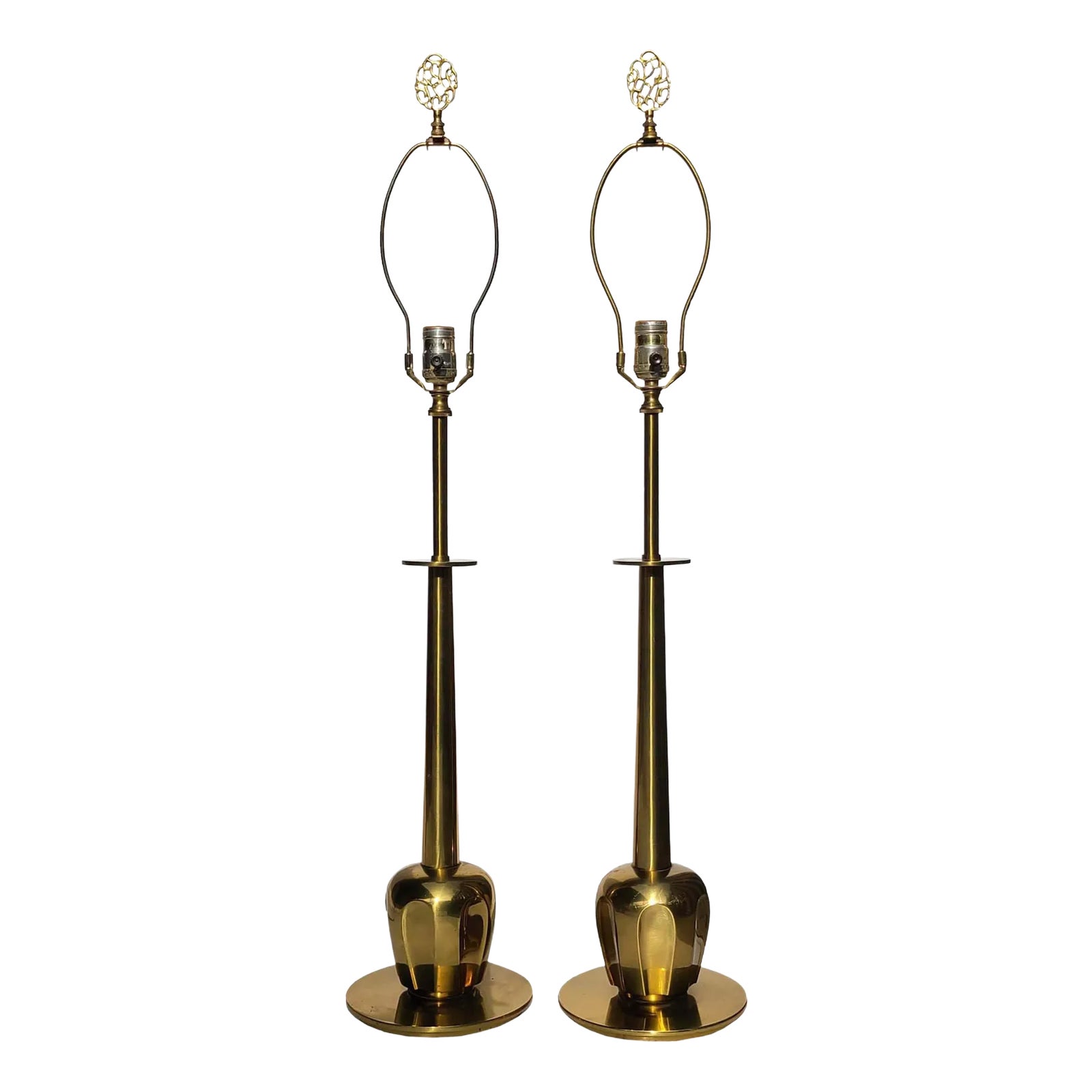 Mid 20th Century Bulbous Brass Stiffel Lamps With Original Finials ...