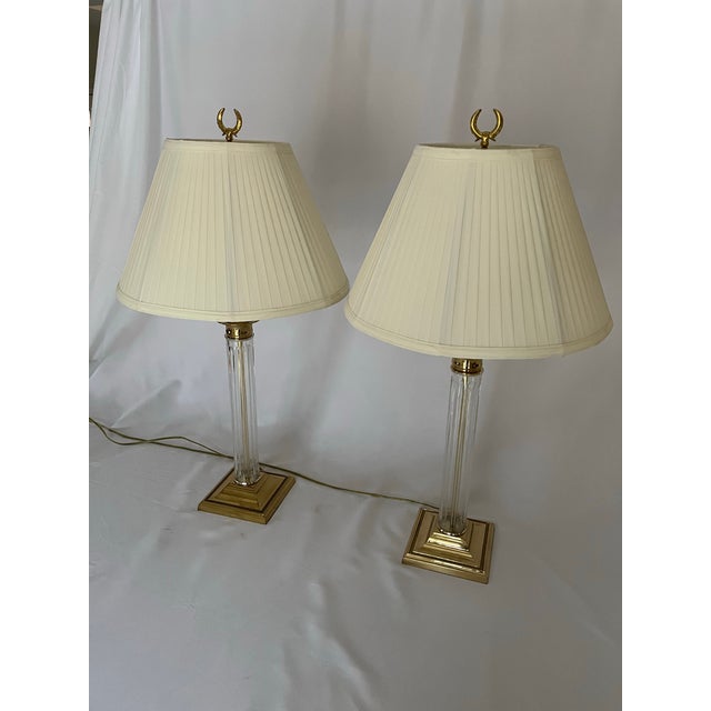 Vintage Brass and Acrylic Candlestick Lamps With Original Shades- a ...