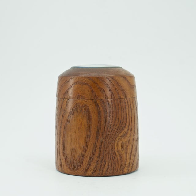 Kenji Fujita Ceramic on Oak Jar Box Japanese Studio Craft Tea Caddy ...