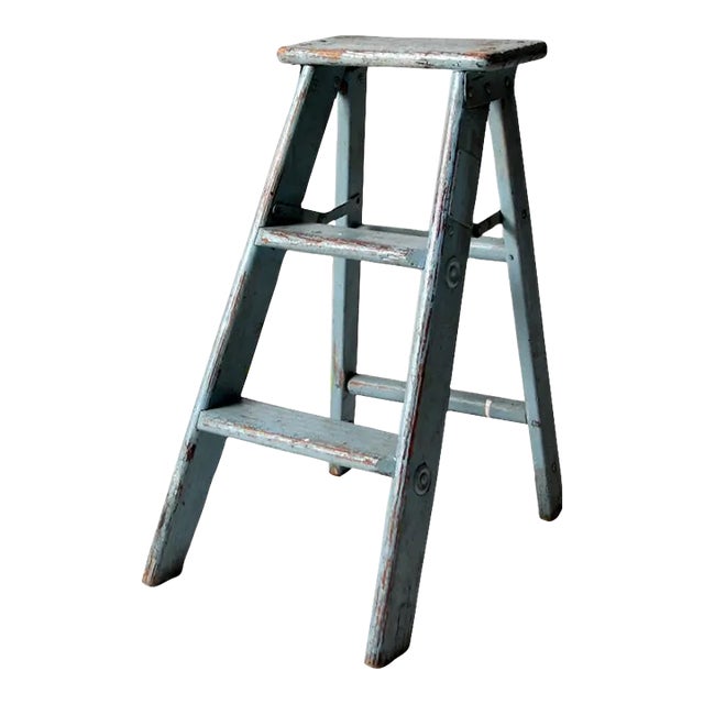 Vintage Wooden Blue Step Ladder | Chairish