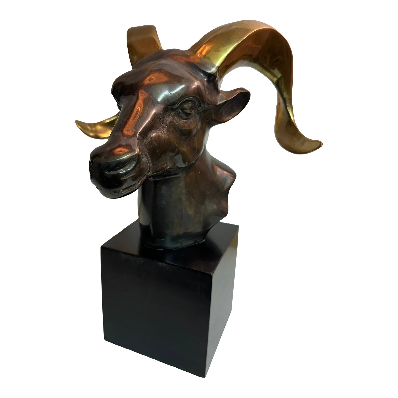 1970s Brass Ram / Goat Head Sculpture / Bookend | Chairish