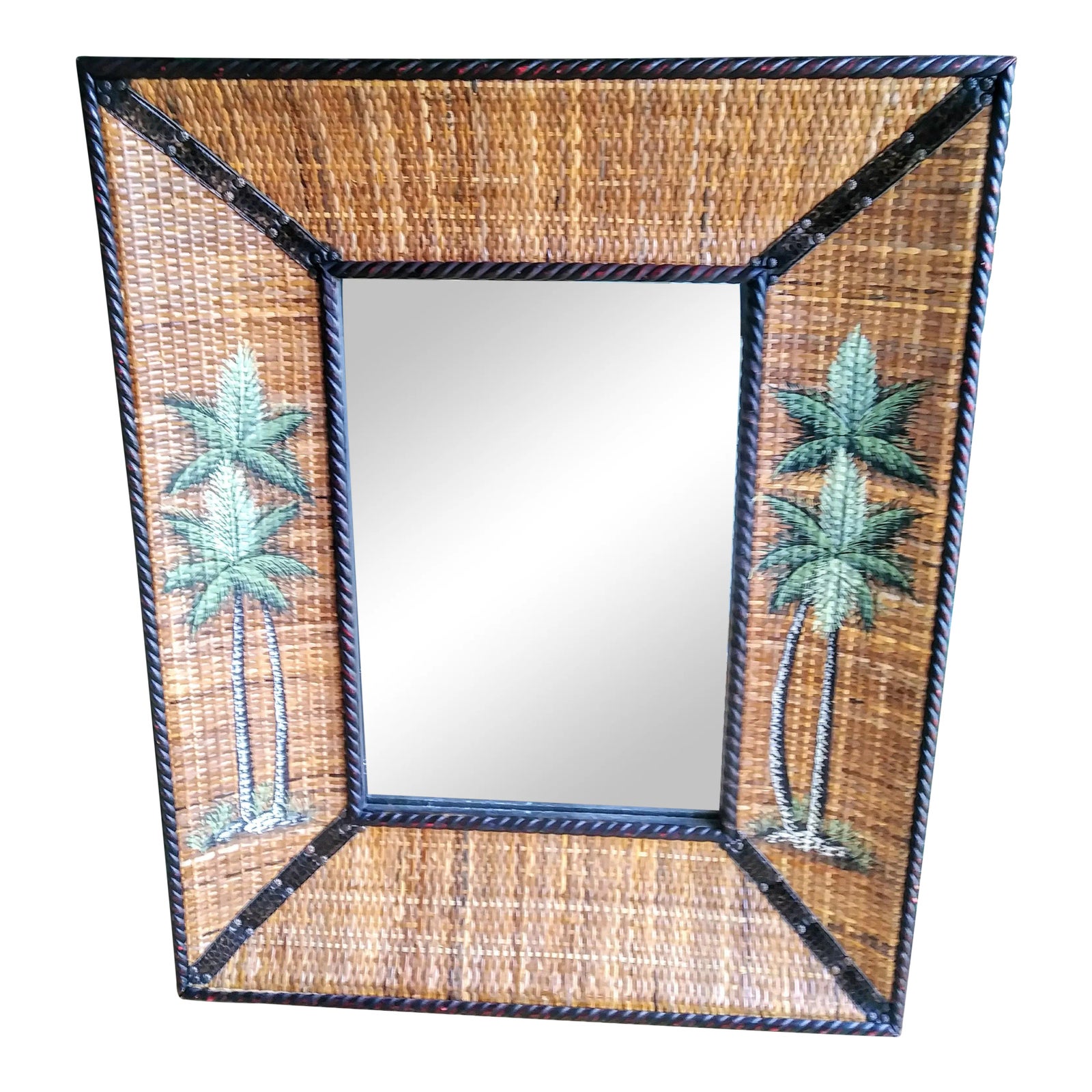 Tropical Stained Wicker Hand Painted Palm Tree, Leather, Wood Wall ...