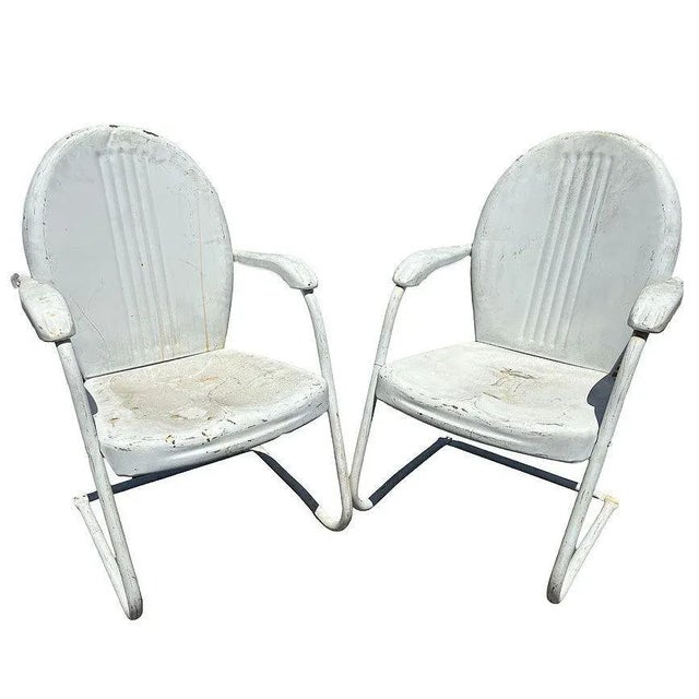 Mid-Century Steel Streamline Springer Patio Outdoor Lounge Chairs - A ...