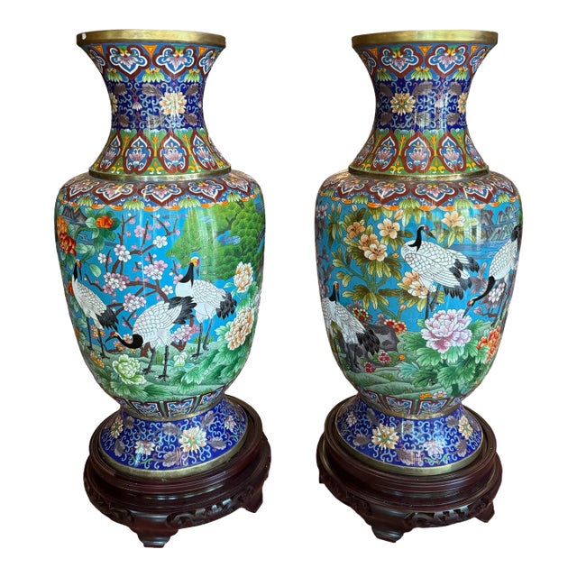 Vintage Chinese Hollywood Regency Style Cloisonné Brass & Enamel Floor ...