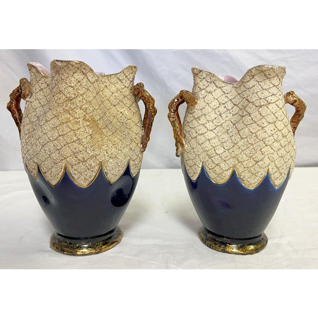 1950's English Thomas Forester Majolica Ceramic Vases- a Pair | Chairish