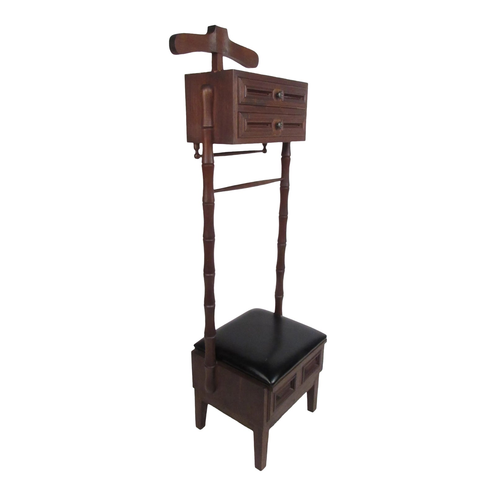 Vintage Walnut and Vinyl Valet Chair | Chairish