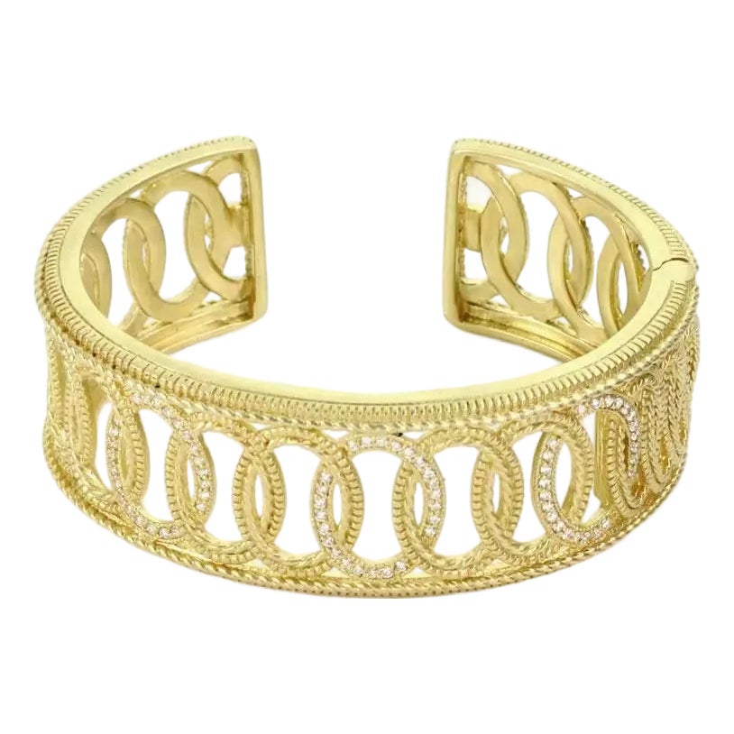 Judith Ripka Diamond 18k Yellow Gold Fancy Open Design Cuff Bracelet ...