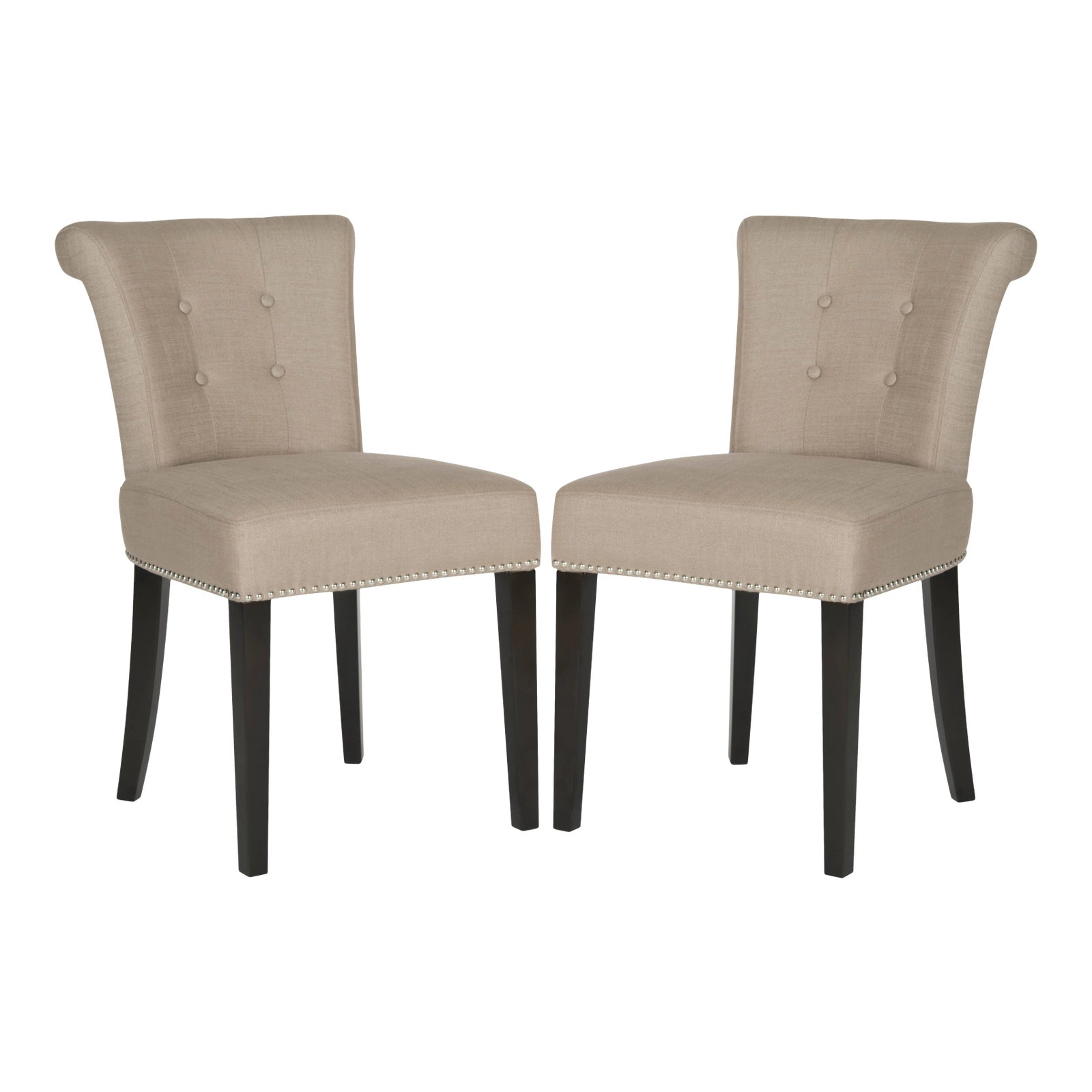 21''H Ring Chair , Silver nailheads, Oyster & Espresso - a Pair | Chairish