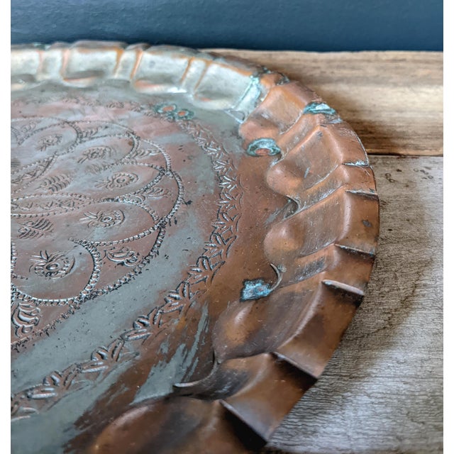Vintage Moroccan Rustic Worn Silver and Copper Decorative Serving Tray ...