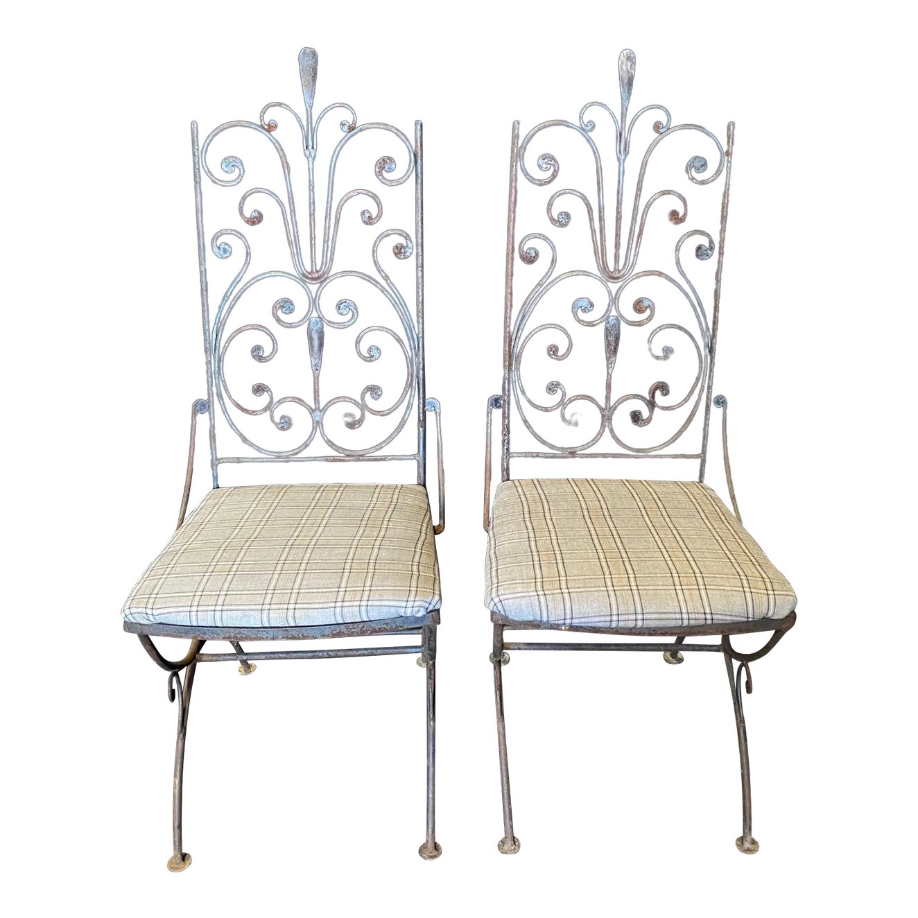 Vintage Salterini Umanoff Style Iron Scroll Back Dining Side Chairs -A ...