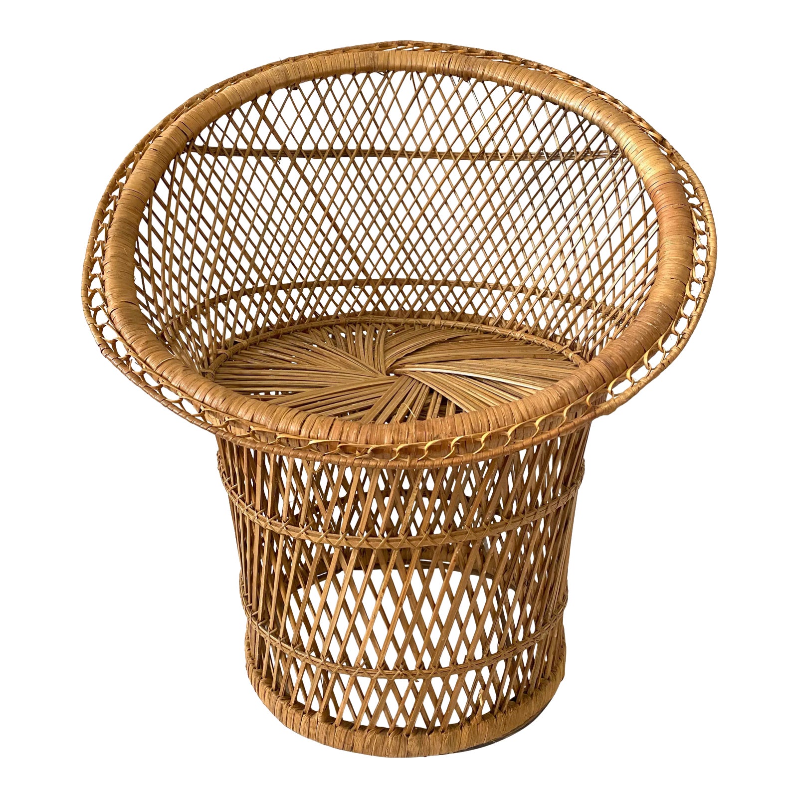 Vintage 1970s Rattan Barrel Chair Plant Stand | Chairish