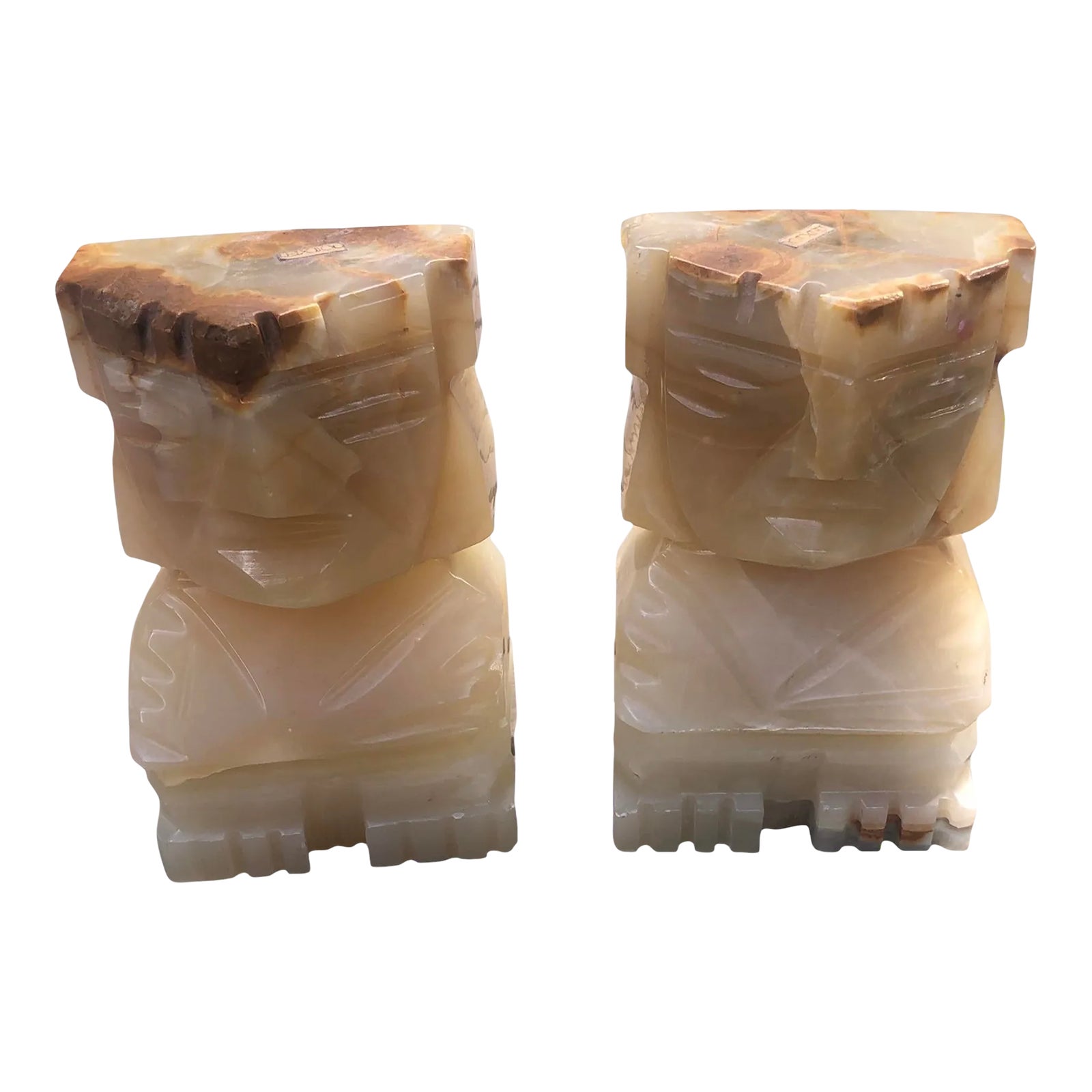 Vintage Aztec Onyx Stone Aztec Mayan Bookends | Chairish