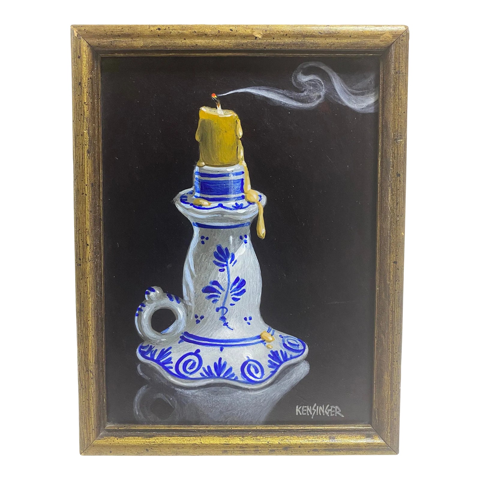 George “Bob” Kensinger Painting Blue and White Candle Holder Still Life ...