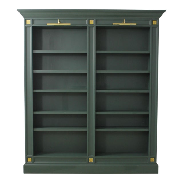 Large Custom Made Green Painted Open Bookcase | Chairish