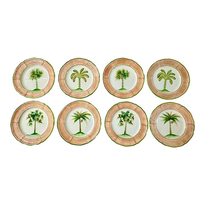 Set of 8 Vietri Oasis Palm Tree Dinner Plates | Chairish