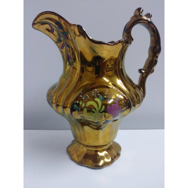 Vintage Copper Lusterware Creamer with Colorful Painted Details | Chairish