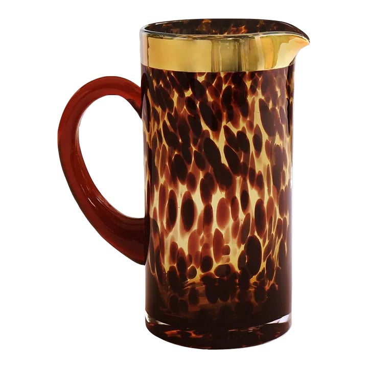 Glass Tortoise Pitcher With Gold Rim | Chairish