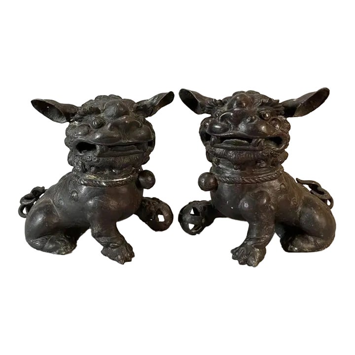 Pair of Antique Chinese Metal Fu Dogs | Chairish