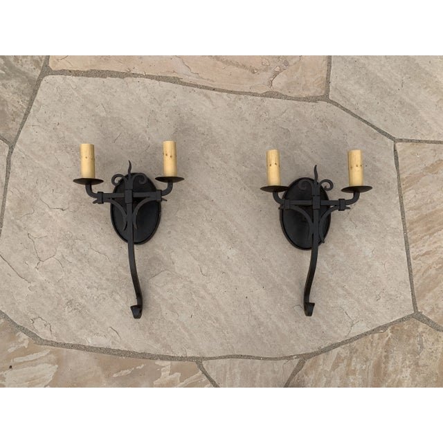 Late 20th Century Wrought Iron Wall Sconces – a Pair | Chairish