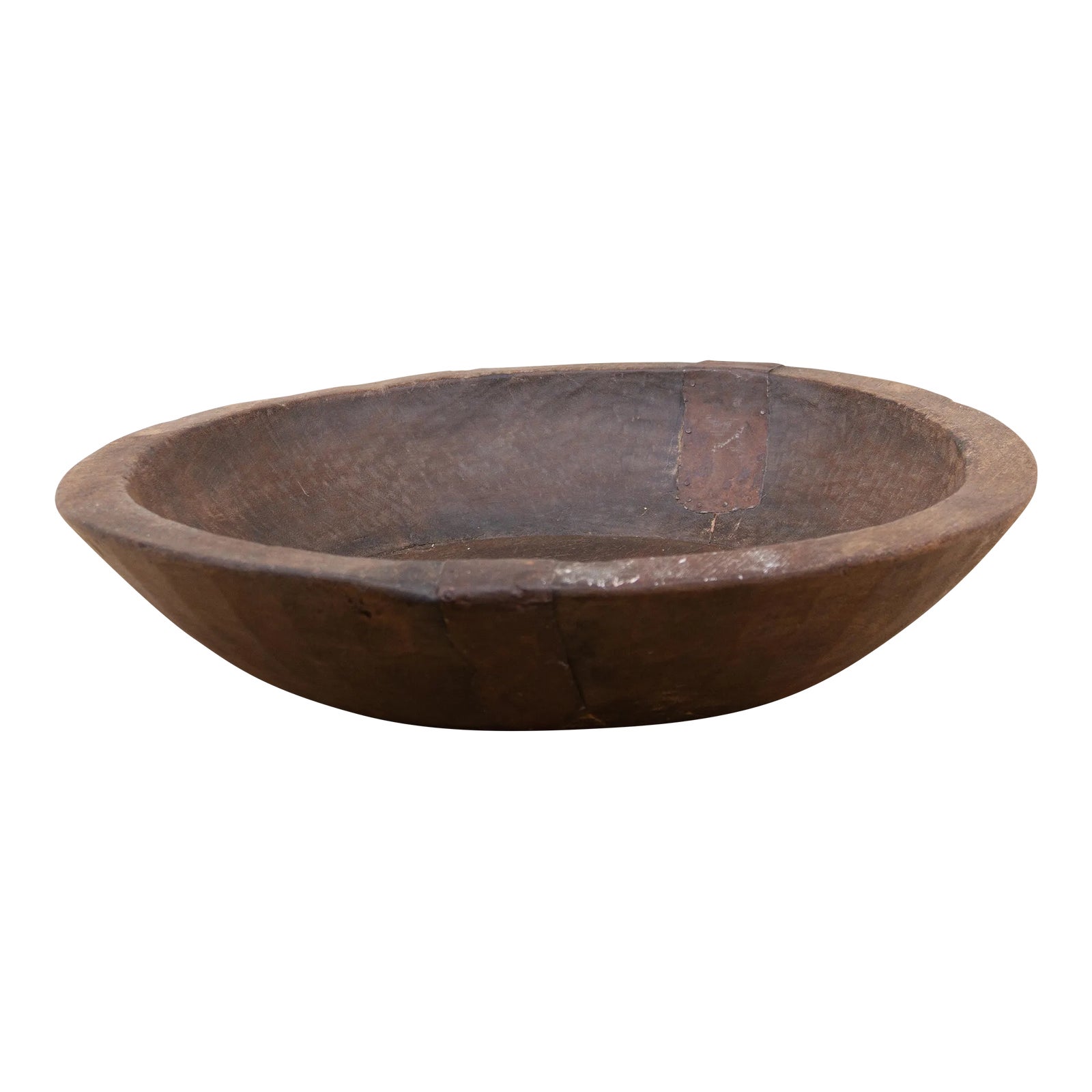 Rustic Metal Strap Wood Bowl | Chairish
