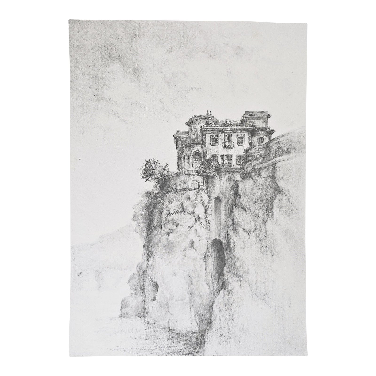 Sorrento Italy 1990s Drawing Original 11*15 Landscape Pencil Art by Carrie Bergey Black White ...