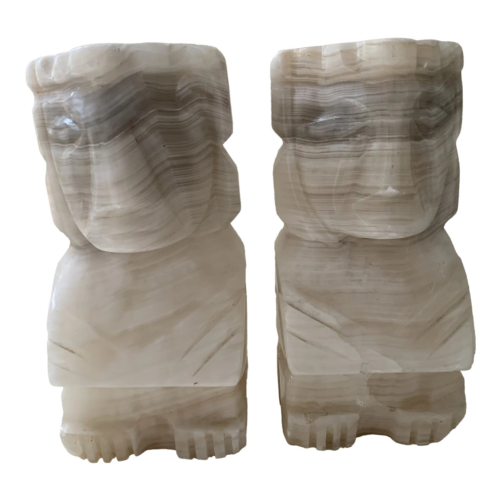 Vintage Tribal Marble Tall Bookends - a Pair | Chairish