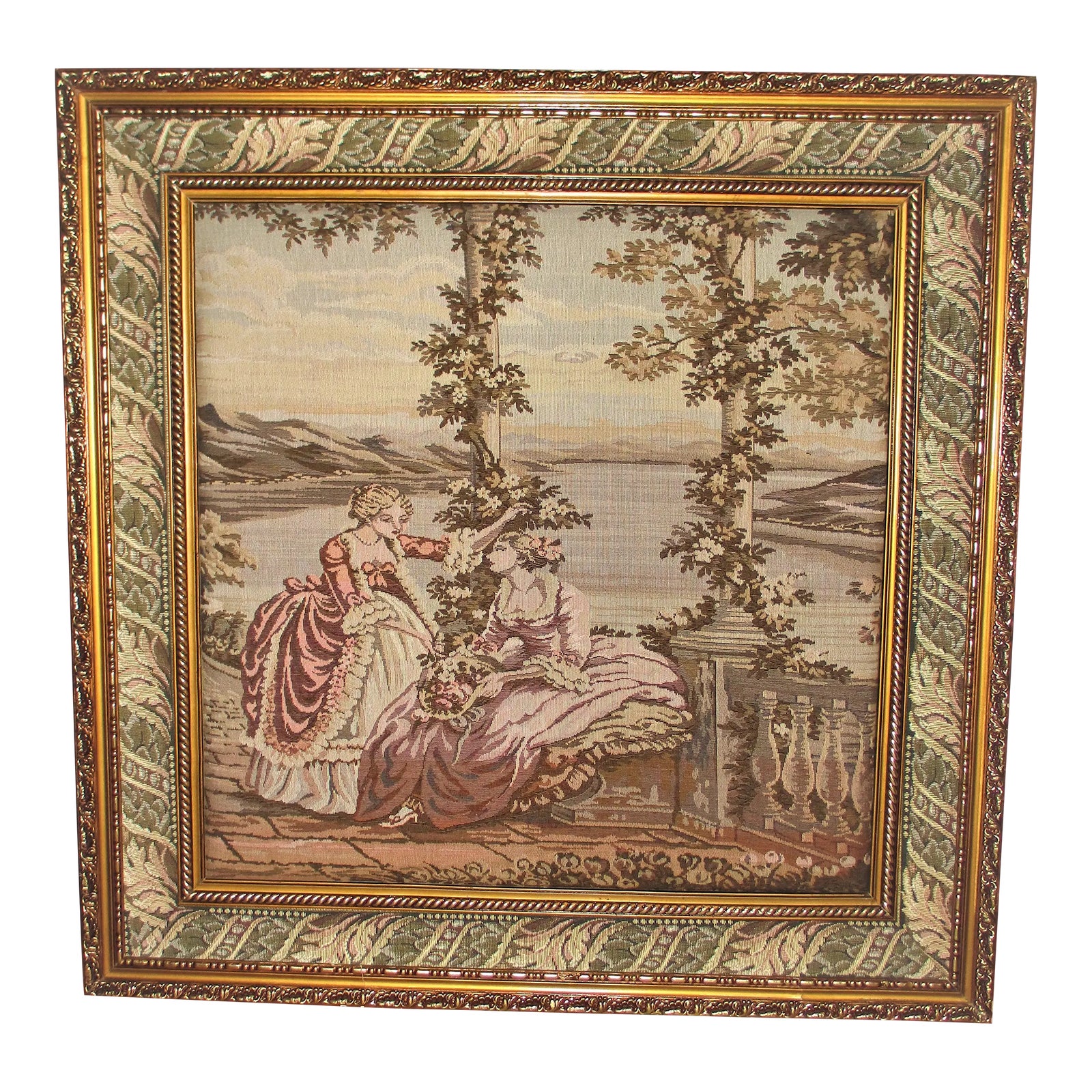 Vintage 1950s French Gold Leaf Framed Tapestry of 17th Century Scene ...