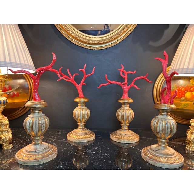 Set of Four of Italian Baroque Style Giltwood Finials With Faux Red ...