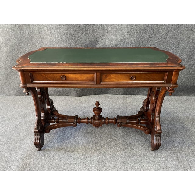 19th Century Burled Walnut Library Table | Chairish