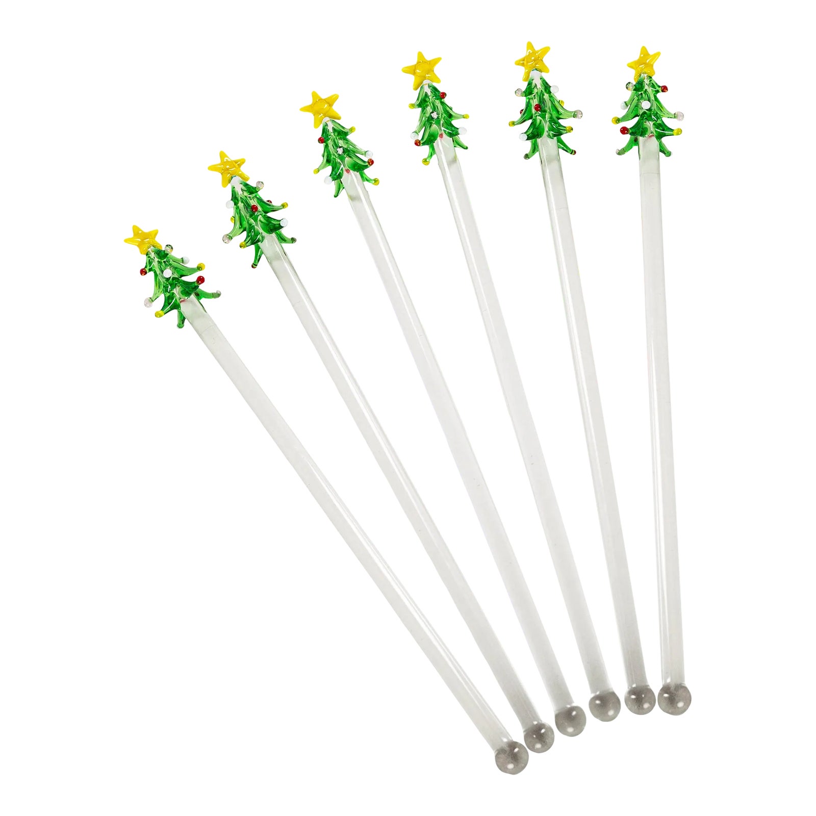 Christmas Tree Cocktail Swizzle Sticks, Set of 6 | Chairish
