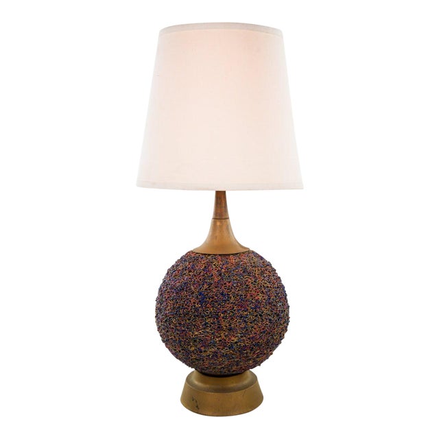 Mid-Century Modern Bronze Round Painted Table Lamp | Chairish