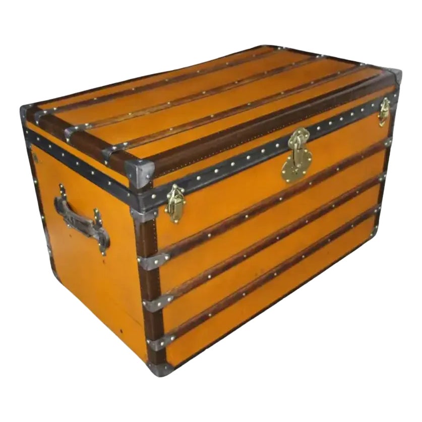 Orange Moynat Trunk in Leather | Chairish
