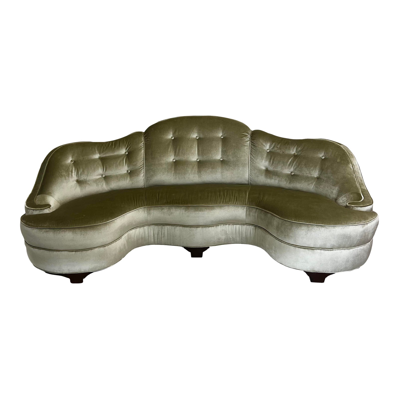 Curved Dunbar 1st Generation Oasis Silk Velvet Sofa 2173-A Attributed ...