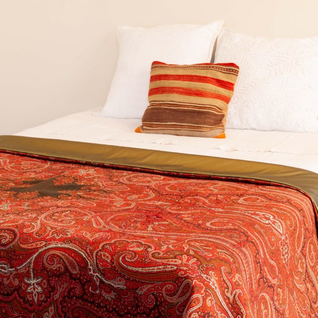 19th Century Antique French Red and Black Cachemere Design Throw | Chairish