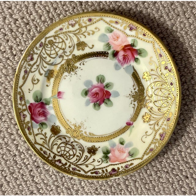 Antique Gold & Rose Server & Plates - S/7 | Chairish